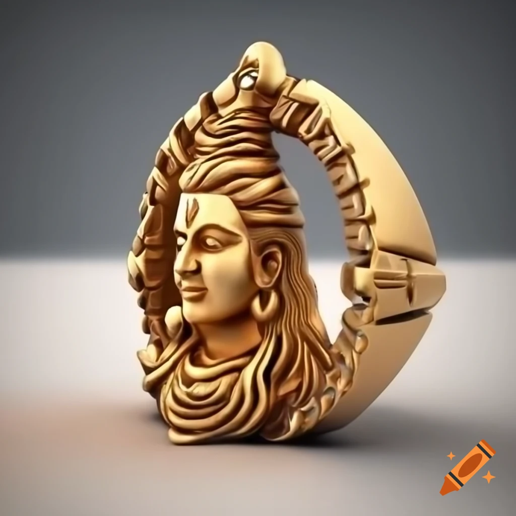 3d rendering of a detailed lord shiva ring in 22k gold on Craiyon