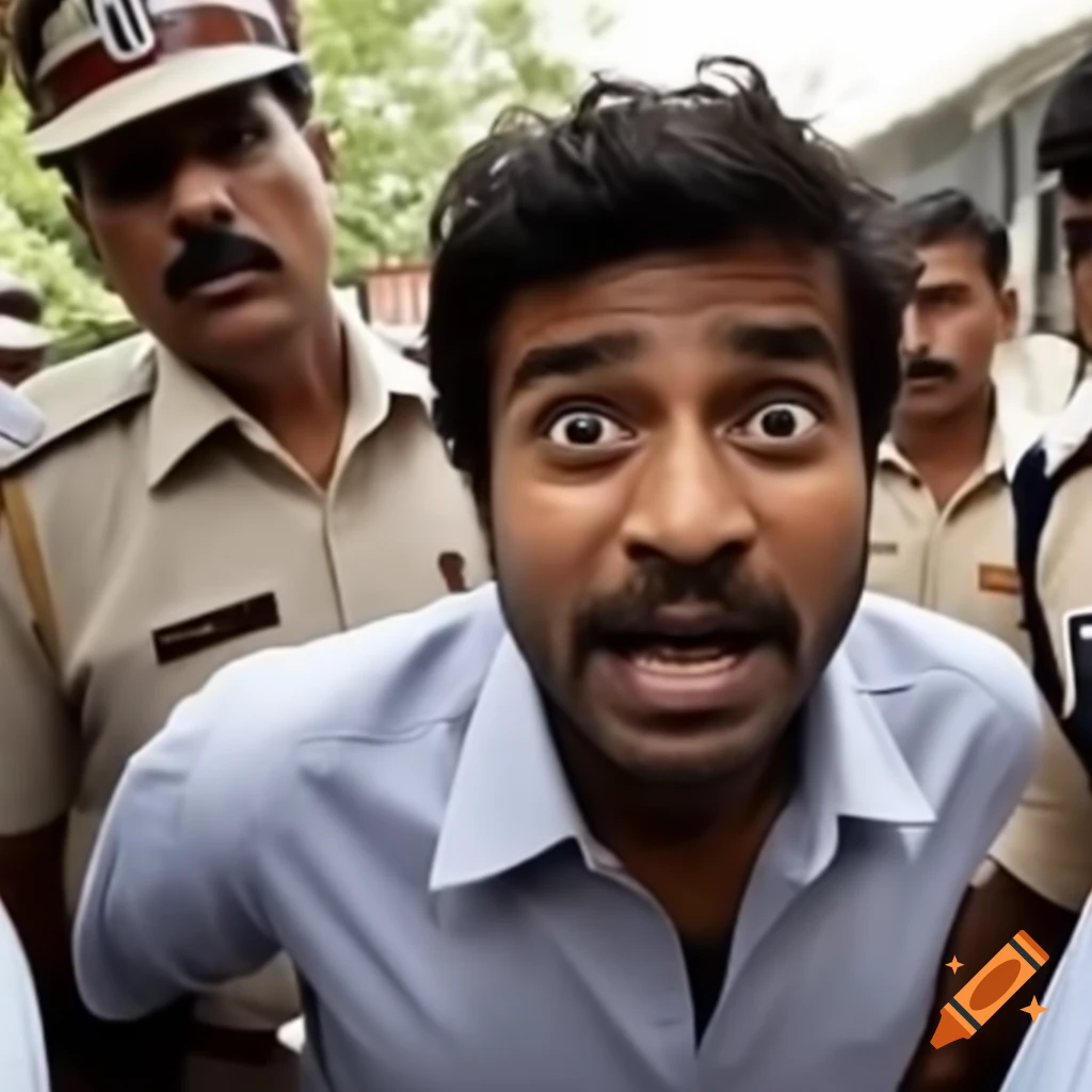 Confused smart-looking Indian person near police officer on Craiyon