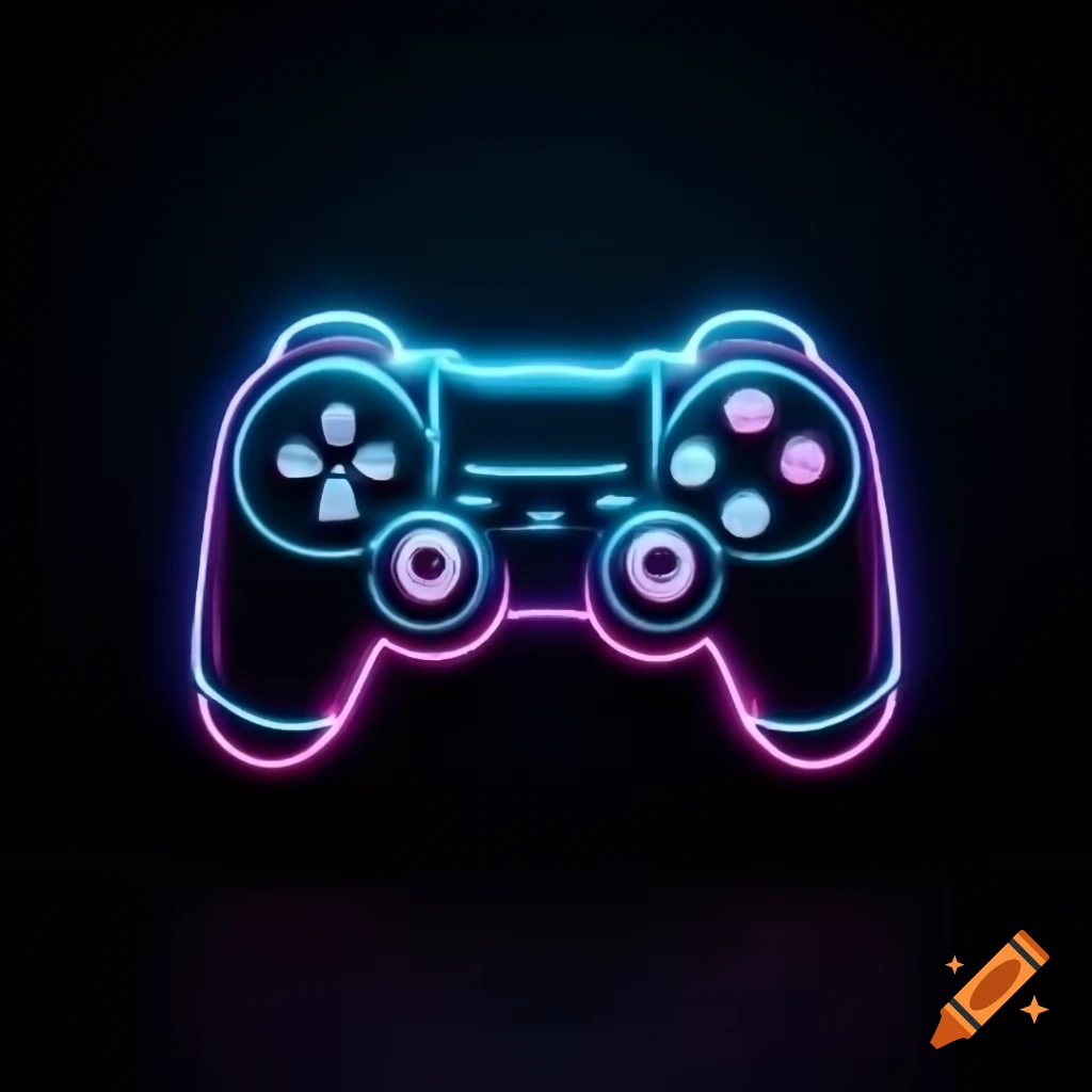 Neon game controller logo on black background on Craiyon