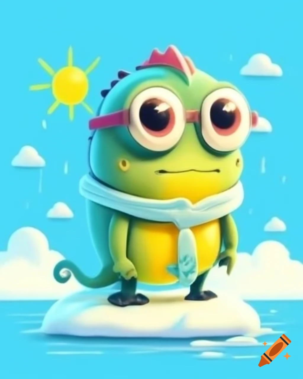 Cute cartoon chameleon mascot with large friendly eyes that changes ...