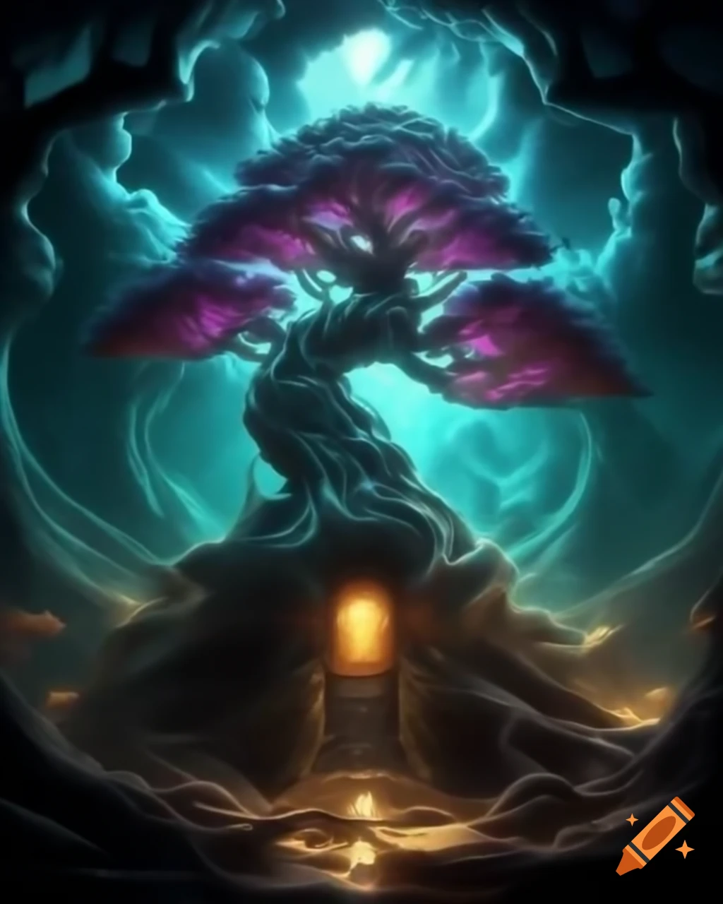 Hyper-detailed luminous bonsai tree with surreal branches on Craiyon