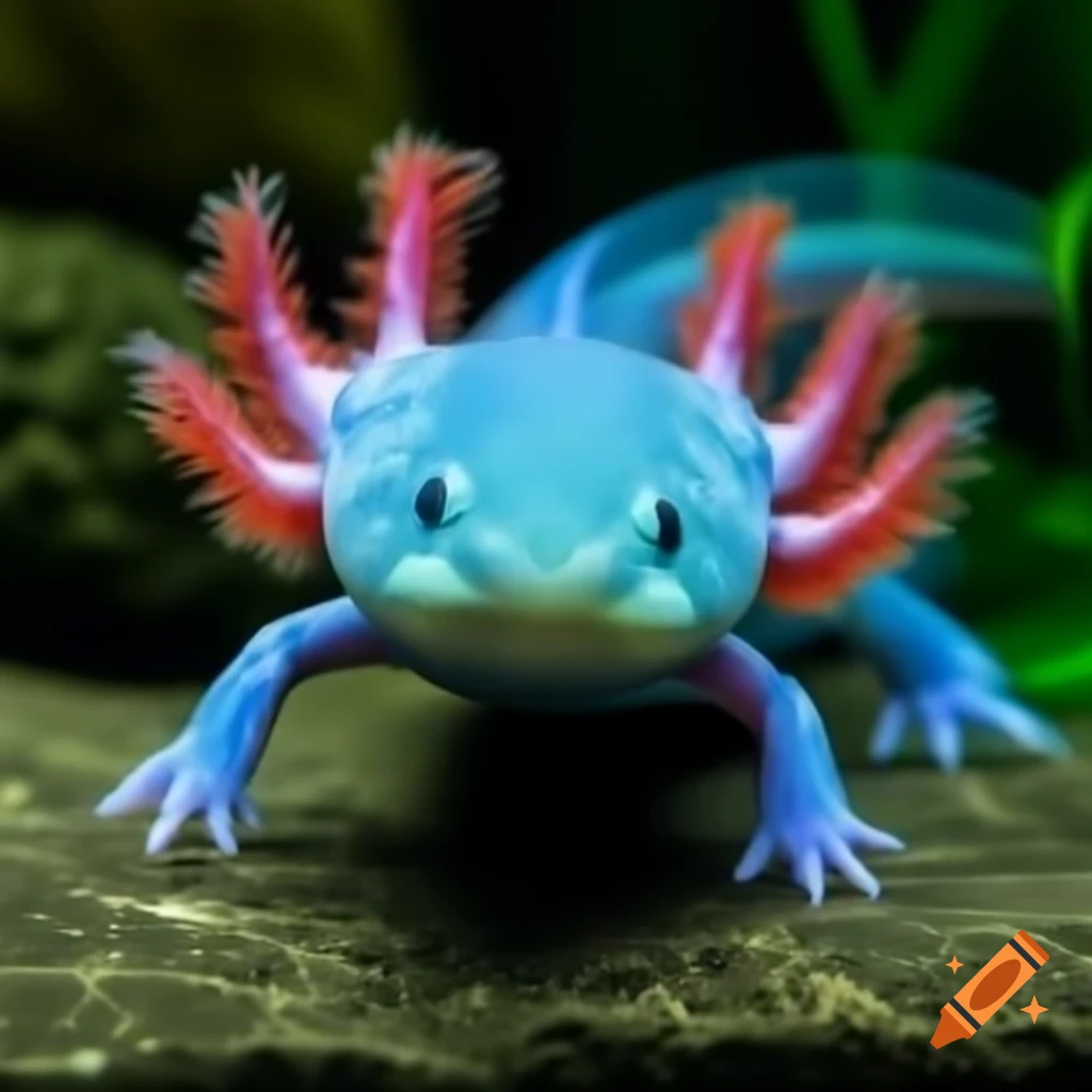 Blue axolotl with orange gills dressed as a child on Craiyon