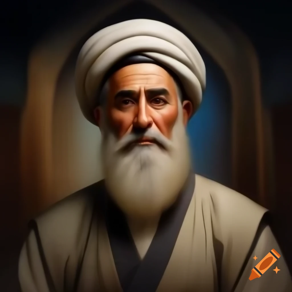 Hyper-realistic portrait of rumi in dervish robe with calm expression on Craiyon