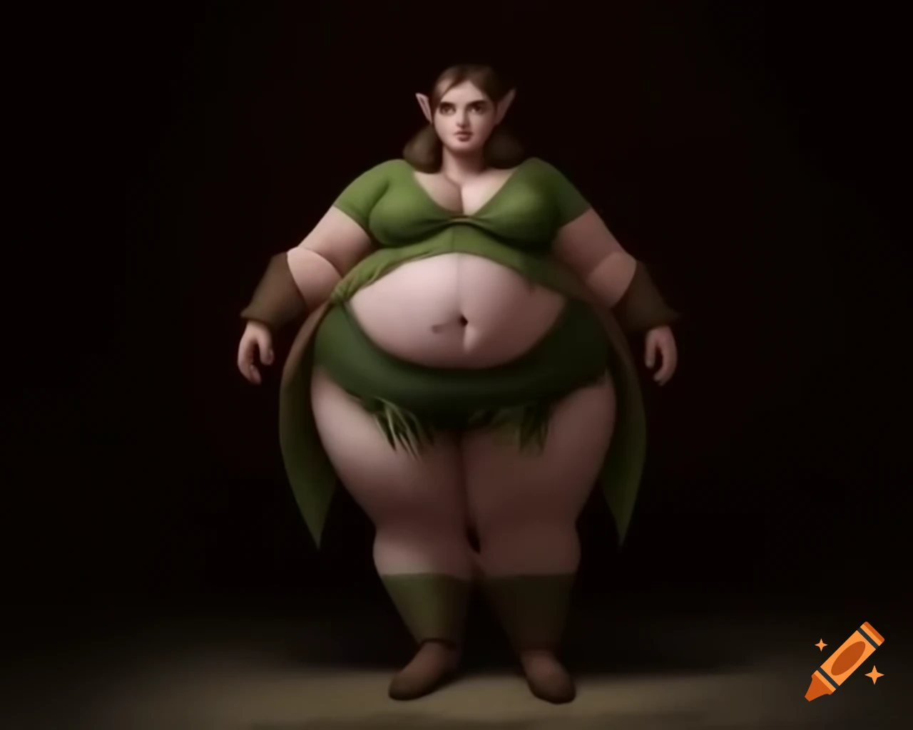 Plus size elf woman with big hips and brown hair on Craiyon