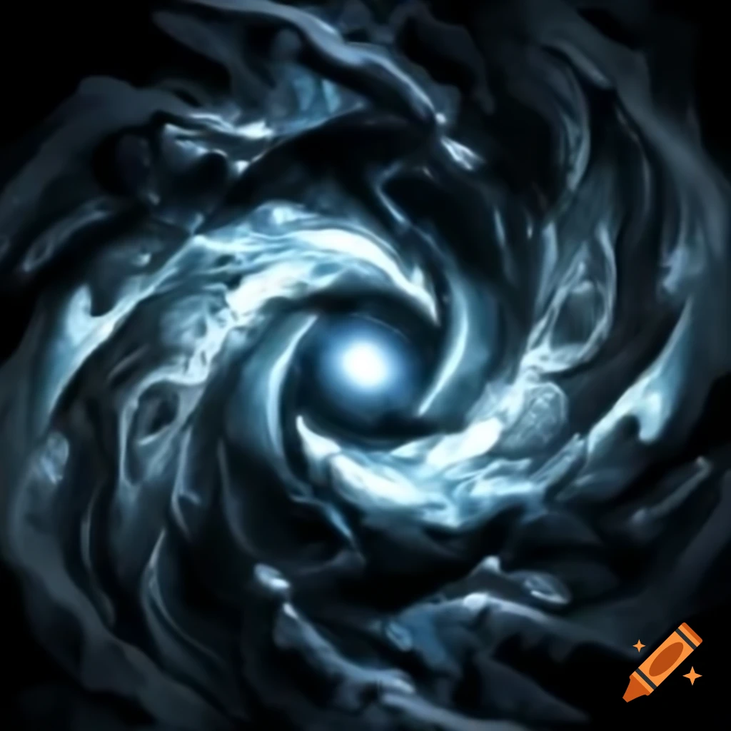 Vast swirling abyss with chaotic storm-like shadows and central figure ...