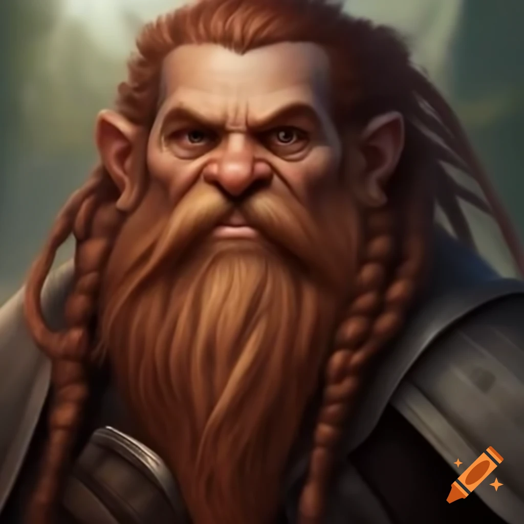 Dwarf character with auburn dreadlocks and well-kept beard on Craiyon