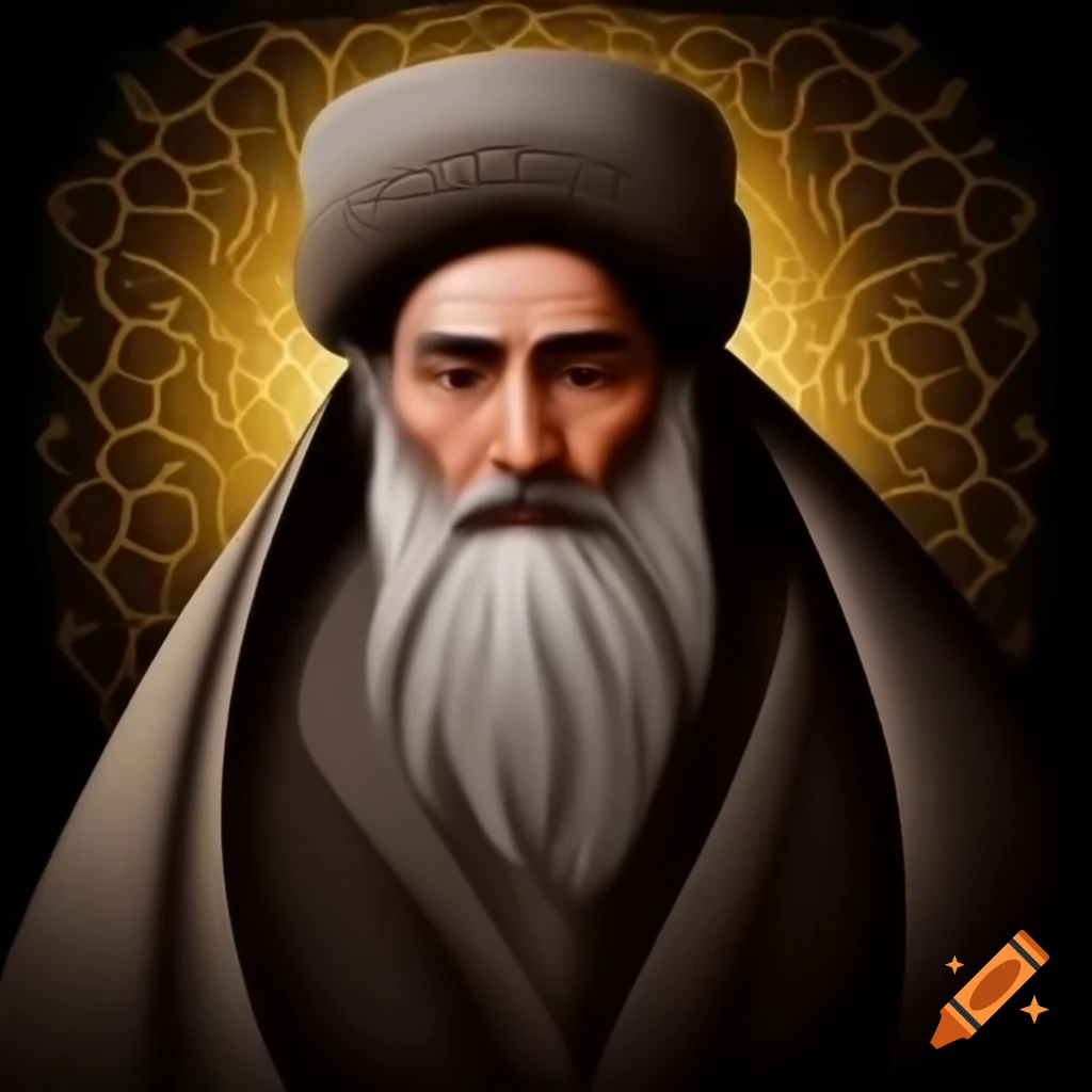 Hyper-realistic portrait of Rumi in traditional Sufi attire on Craiyon