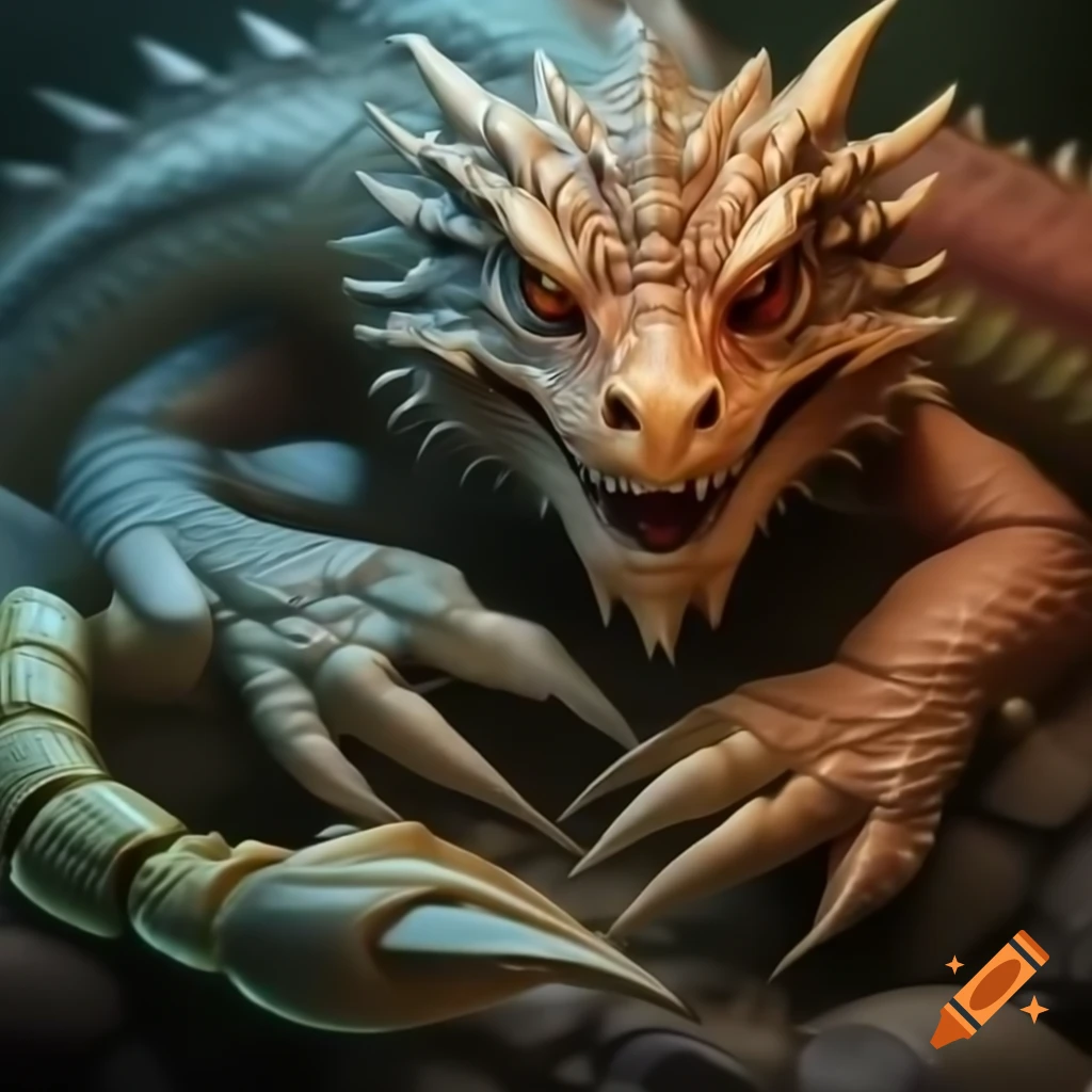 Creature combining traits of a dragon and a scorpion on Craiyon