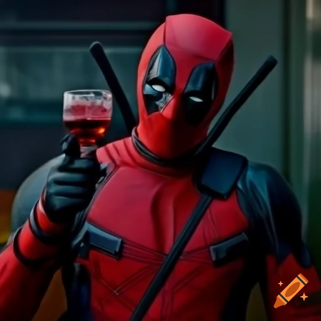 Deadpool celebrating New Year 2025 with a toast on Craiyon