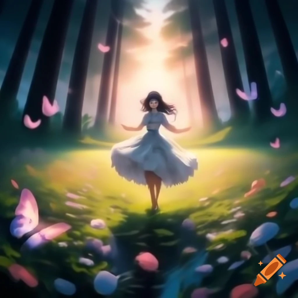 Hyper-realistic anime woman in enchanting realm with soft glow on Craiyon