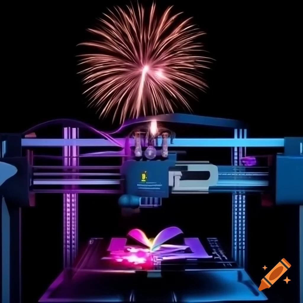 3d printer creating vibrant fireworks display for new year's eve on Craiyon