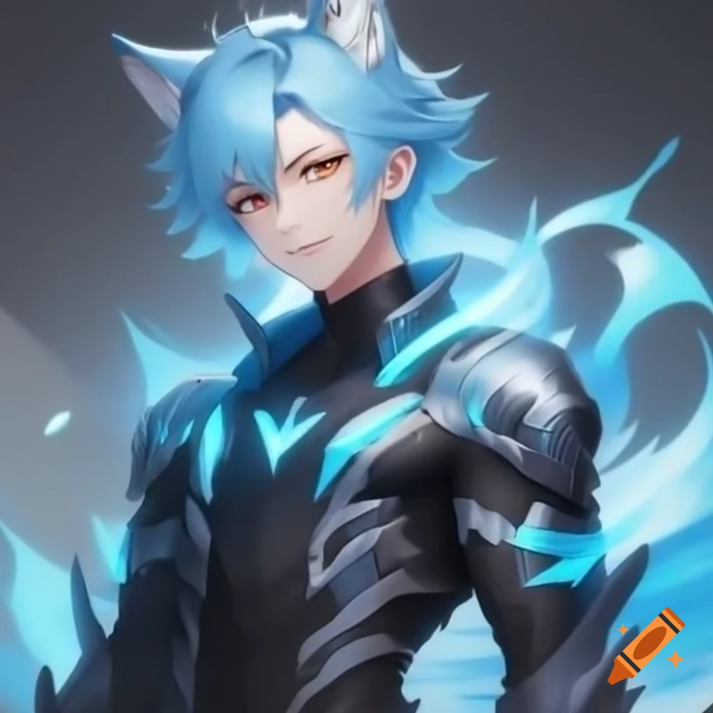 Character Matsune Hiku with light blue wolf cut hair featuring choppy ...
