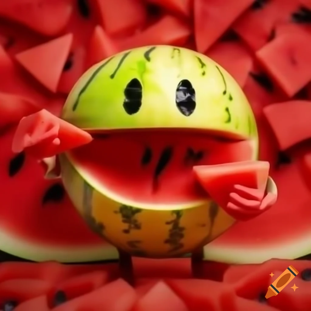 Watermelon designed with Pac-Man's chomping mouth on Craiyon