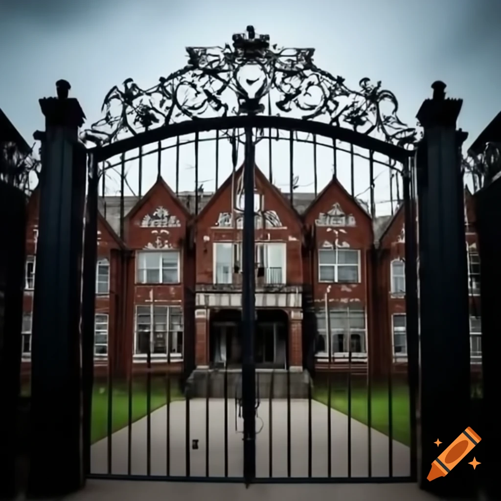 Scary iron gates at school setting for Matilda the Musical on Craiyon