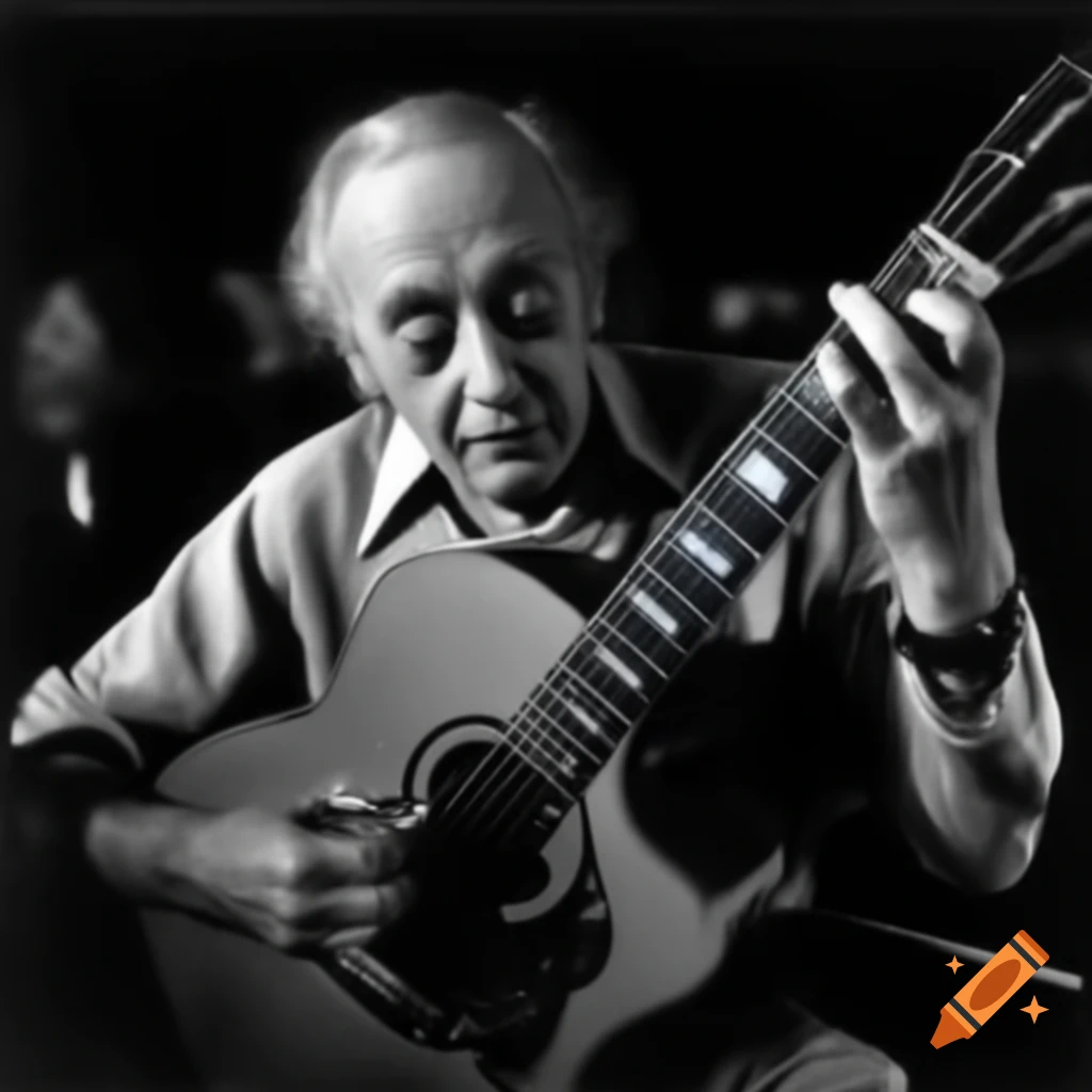 70-year-old man playing guitar at blues jam with taped fingers, vintage ...