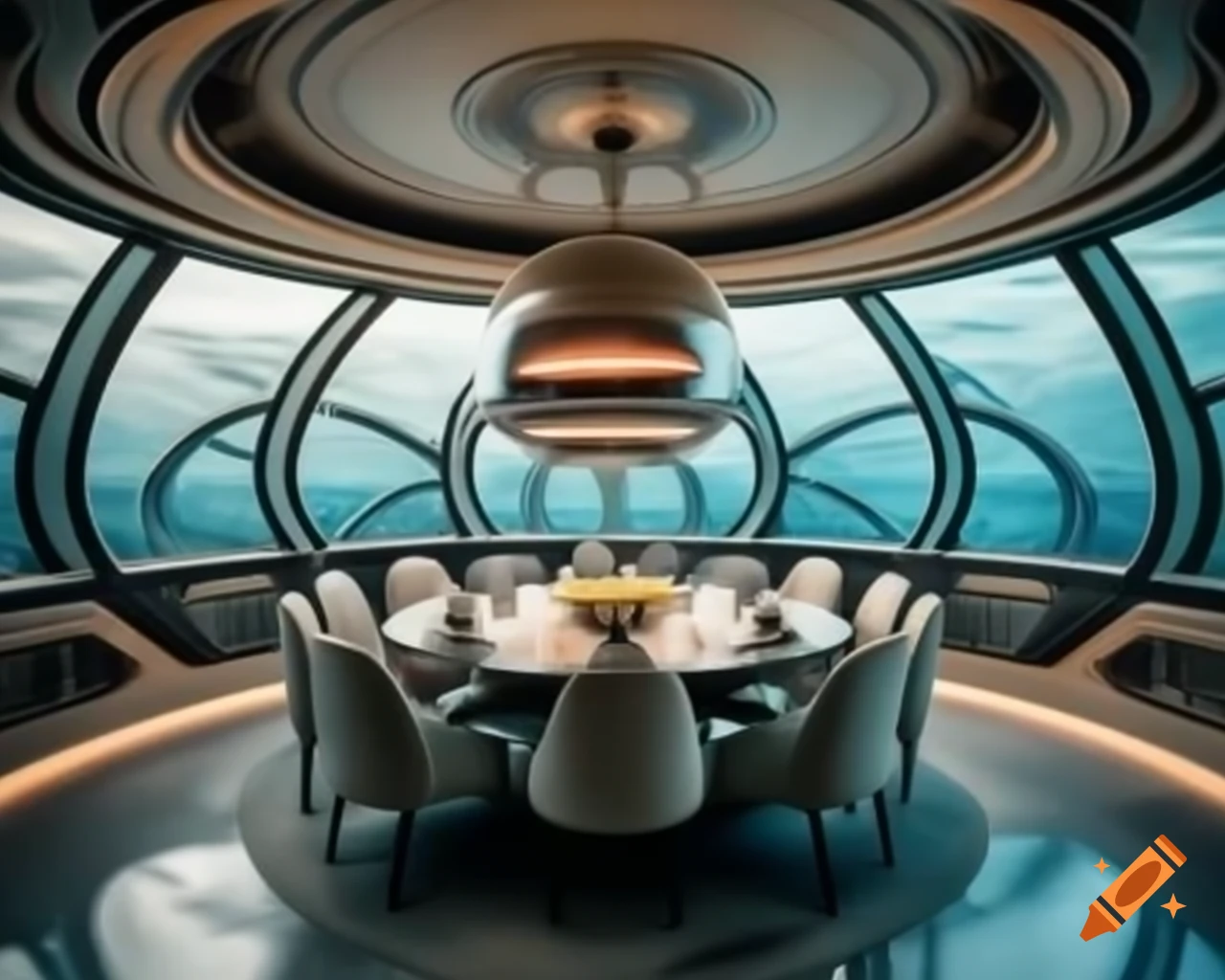Photorealistic sci-fi dining room interior on an alien planet on Craiyon