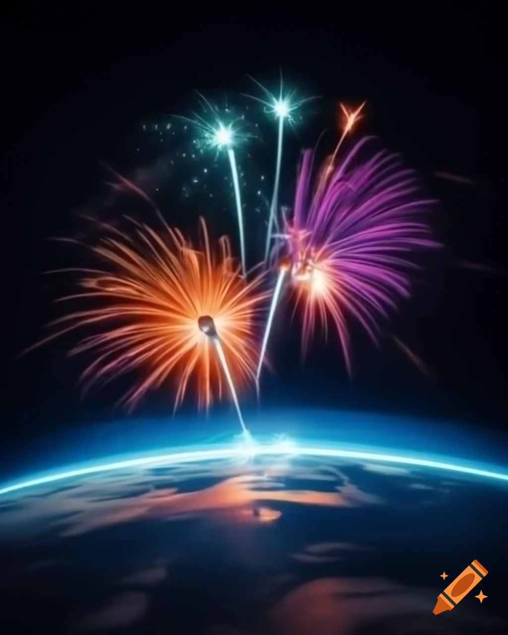 Aliens watching Earth fireworks from spaceship windows on Craiyon