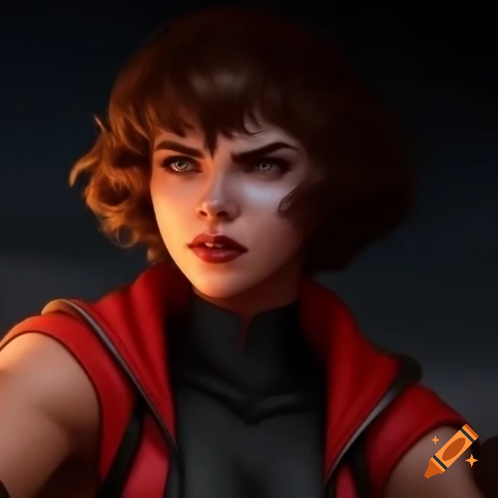 Strong female fighter with curly brown hair and distinctive scar on Craiyon