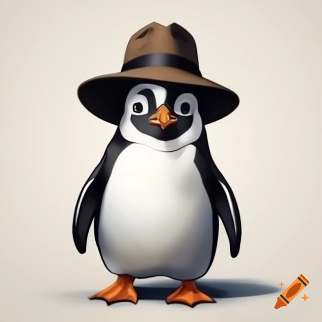 Dapper penguin wearing fedora posing stylishly on Craiyon