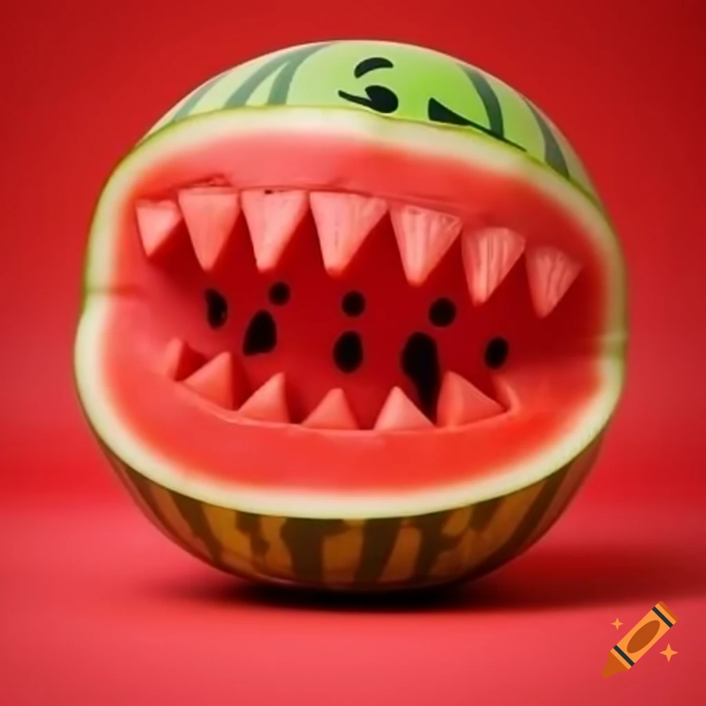 Watermelon designed to resemble pac-man's chomping mouth on Craiyon