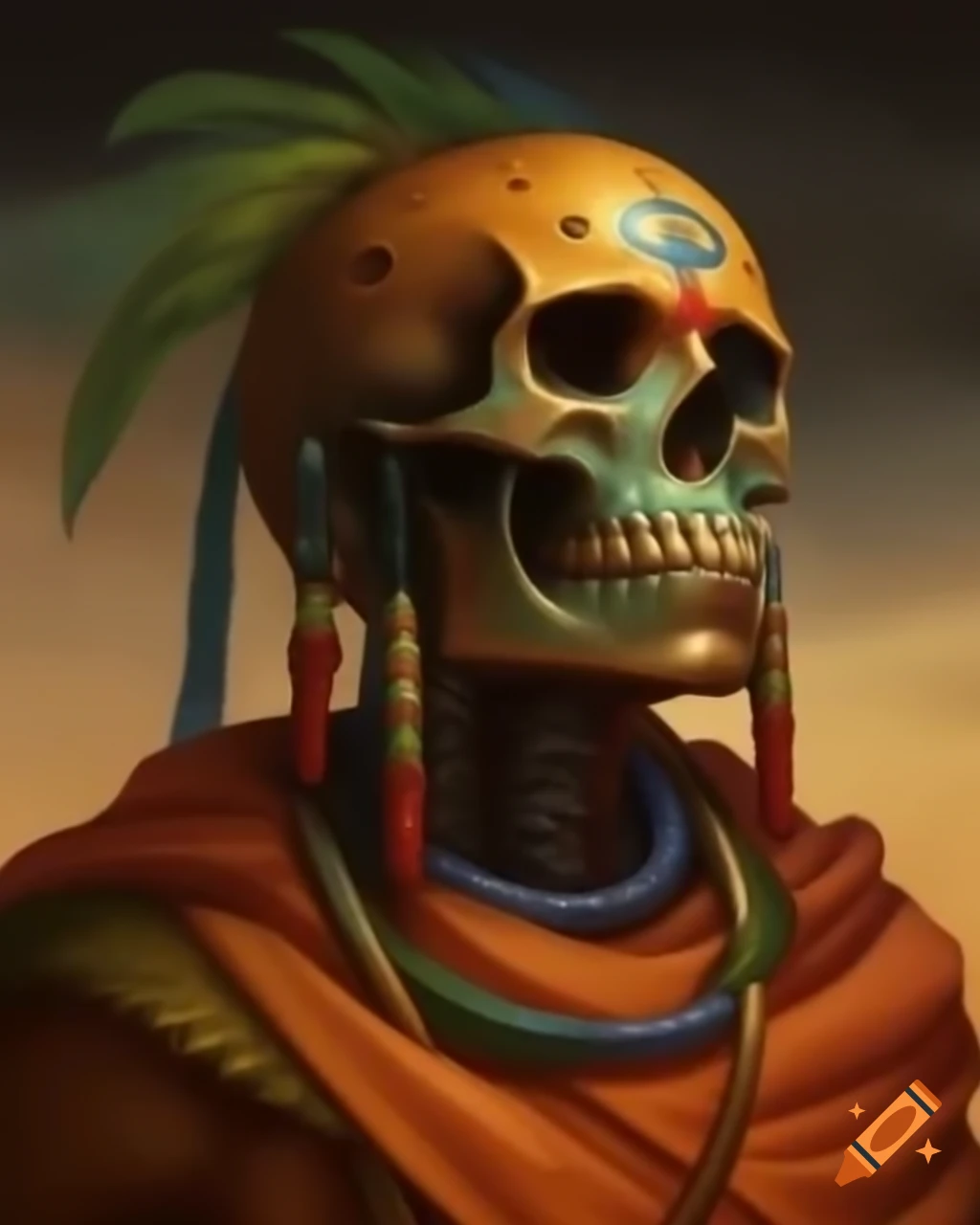 Taino Sun god tattoo on skull forehead on Craiyon