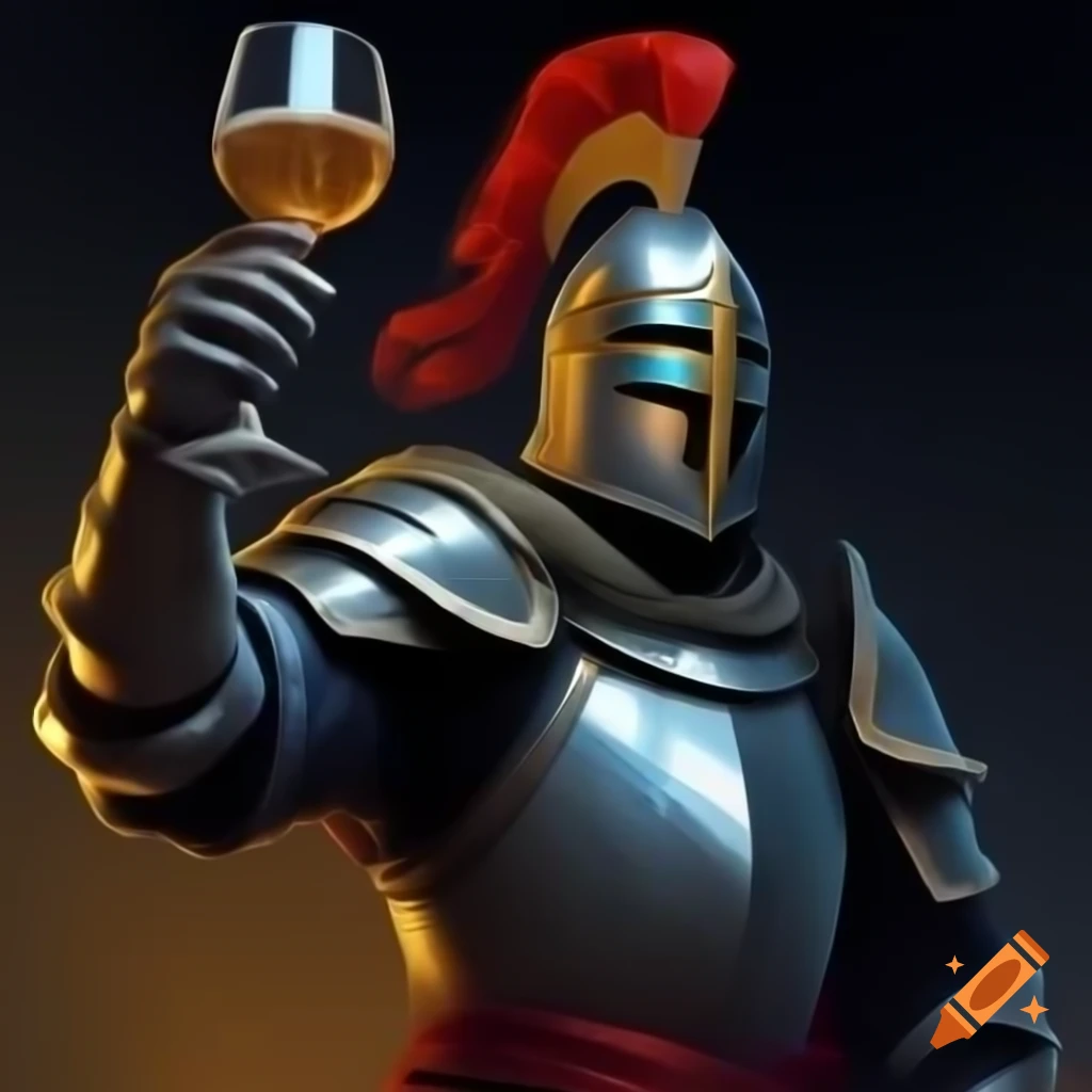 Knight in armor raising toast at dawn of 2025 with polished visor on ...