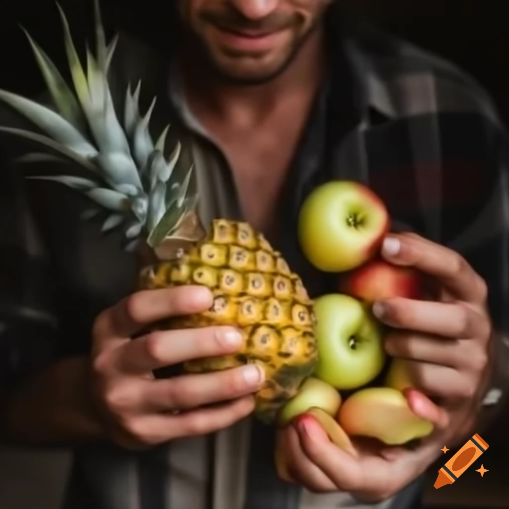 Man exchanging apples for a pineapple on Craiyon