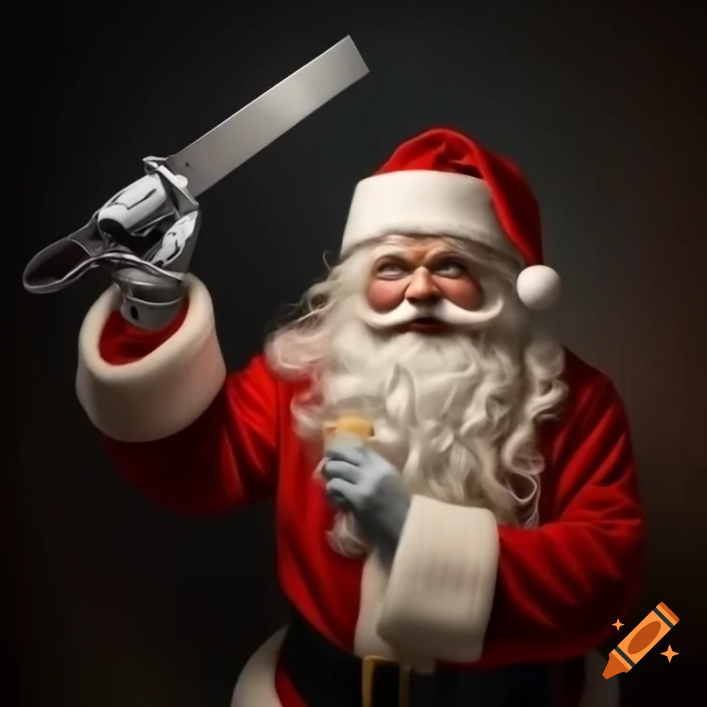 Scary santa claus holding a saw on Craiyon
