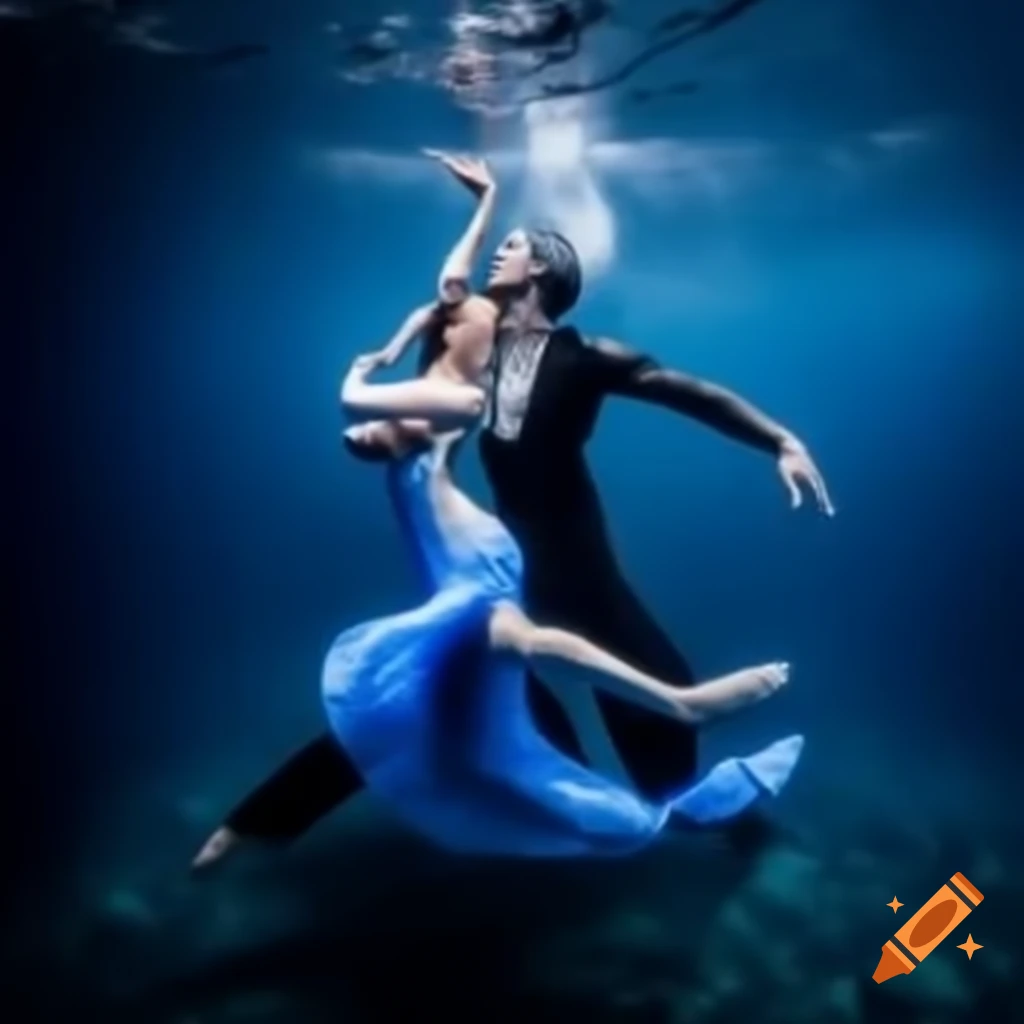 Diver in blue autonomous suit dancing argentinian tango underwater with ...