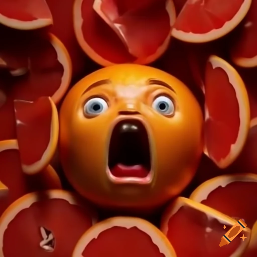 Thumbnail featuring grapefruit and an expression of shock on Craiyon