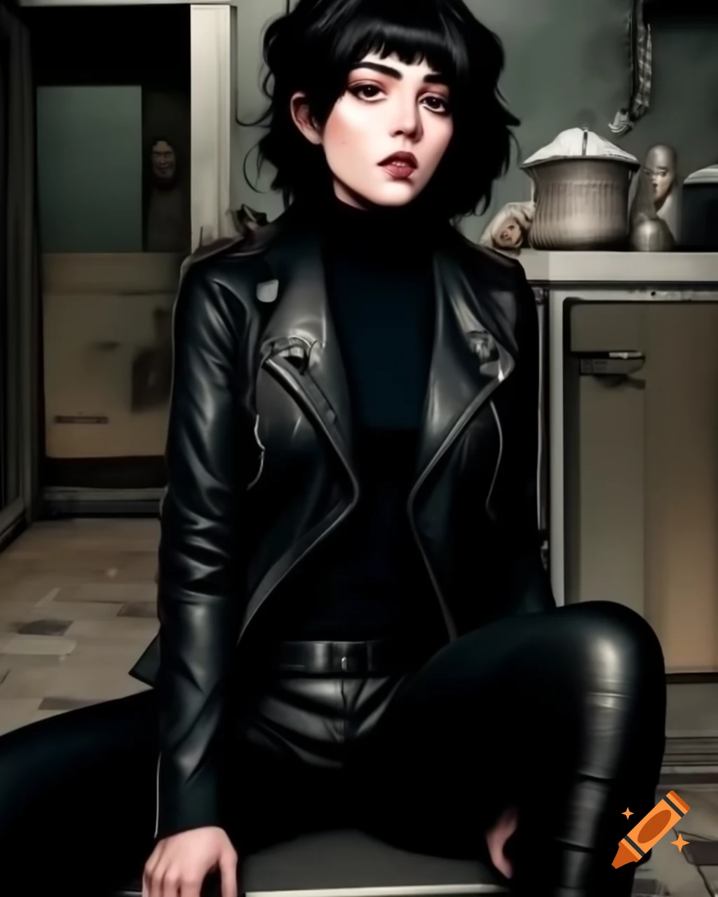 Ultra HD portrait of Isabelle Fuhrman in punk biker style with leather ...