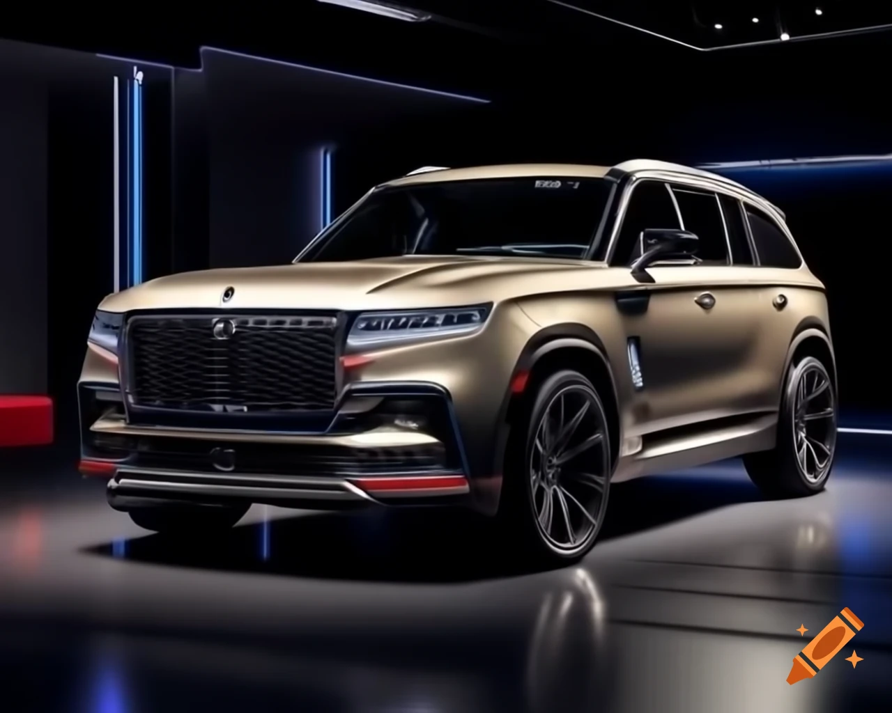 Luxury suv in modern showroom with bold design on Craiyon