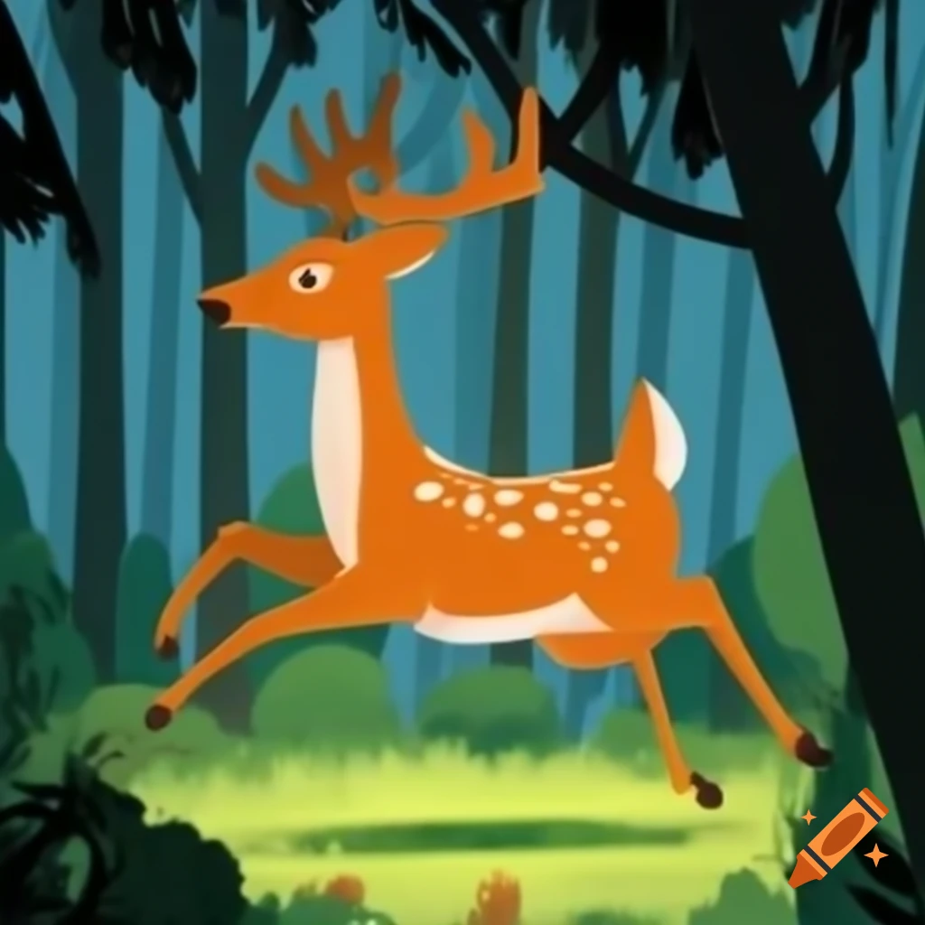 Deer in a lush forest illustration with fun fact about deer jumping and ...