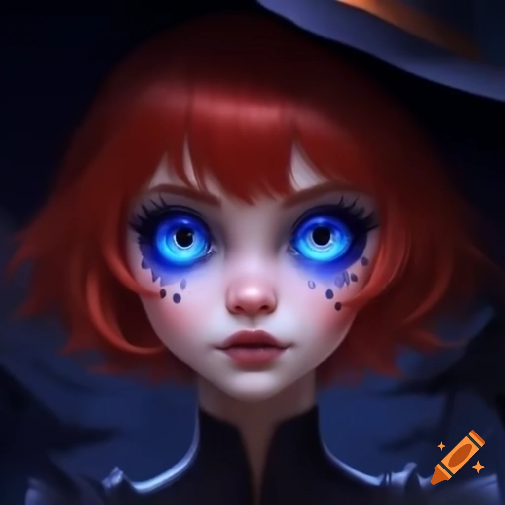 Witch with short red hair and blue eyes on Craiyon