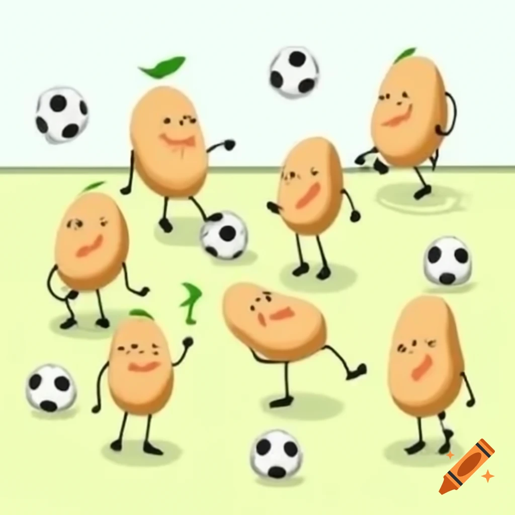Group of potatoes playing soccer in a whimsical scene on Craiyon