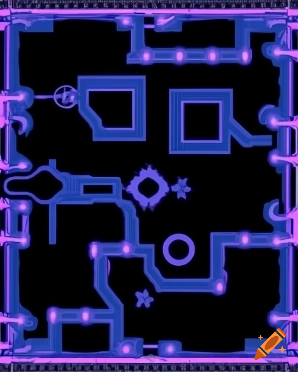 Top-down view of cyberpunk district in black, white, cyan and magenta ...