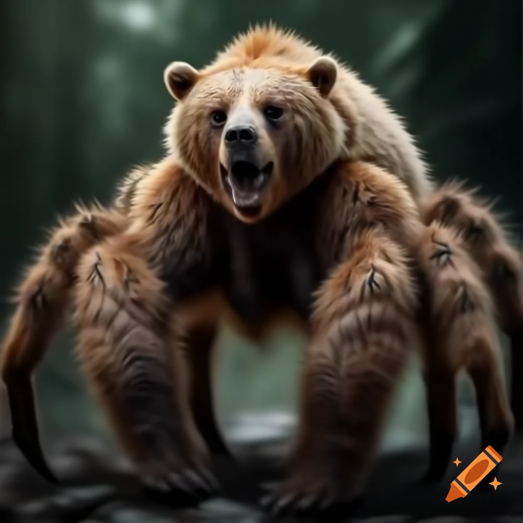 Colossal bear-tarantula hybrid with thick fur and segmented legs on Craiyon