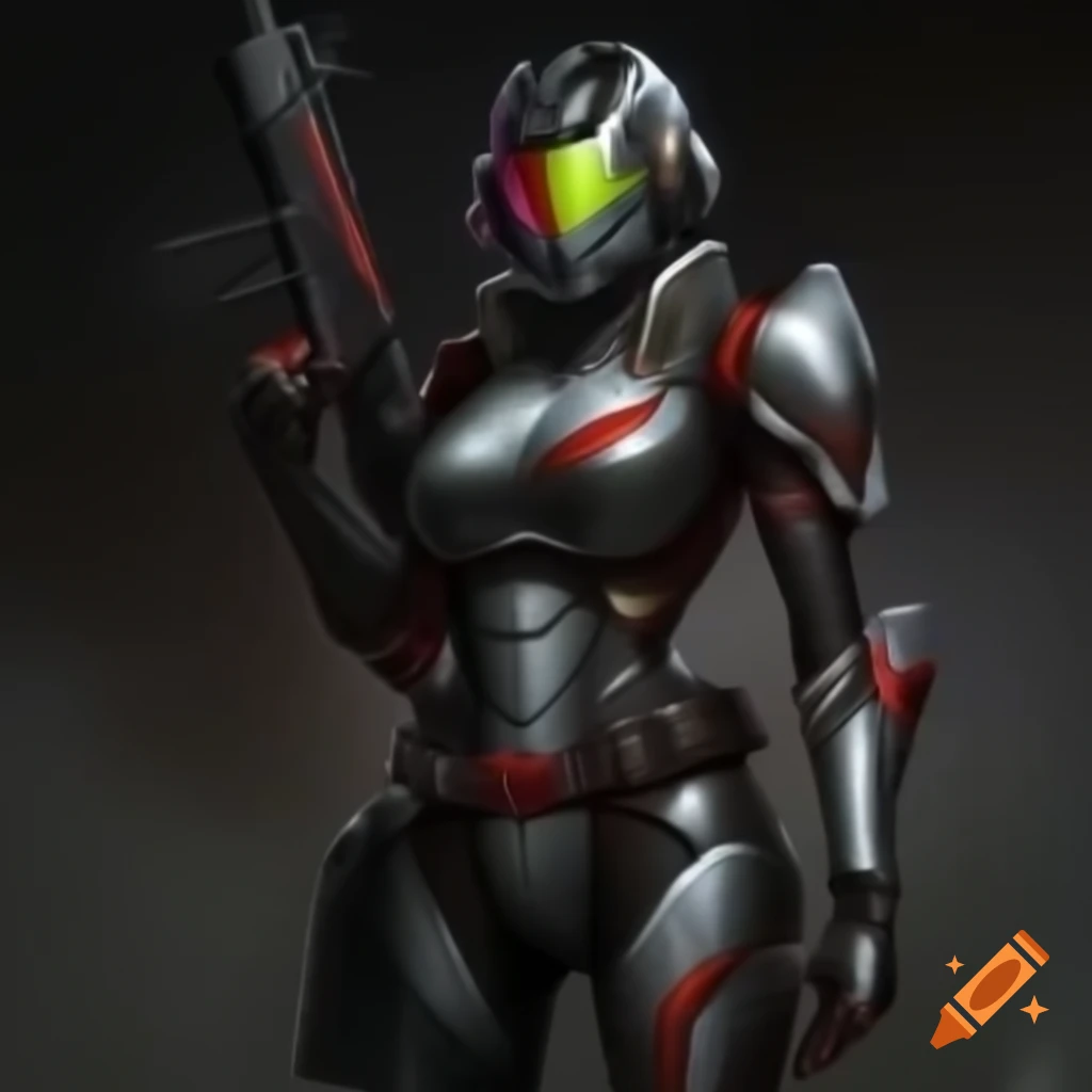 Korean warrior in black and neon-red combat armor holding dual ...