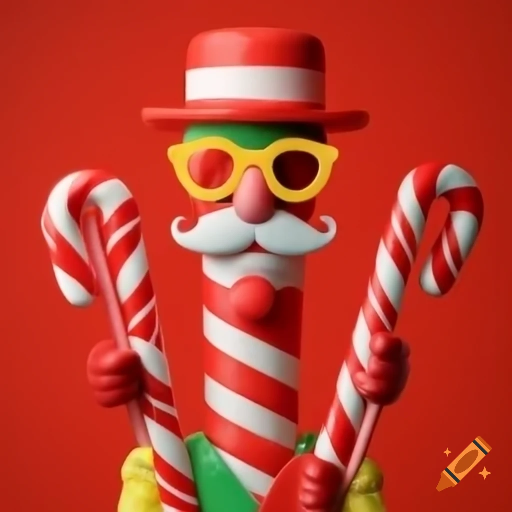 Candy cane man character made entirely of candy canes on Craiyon