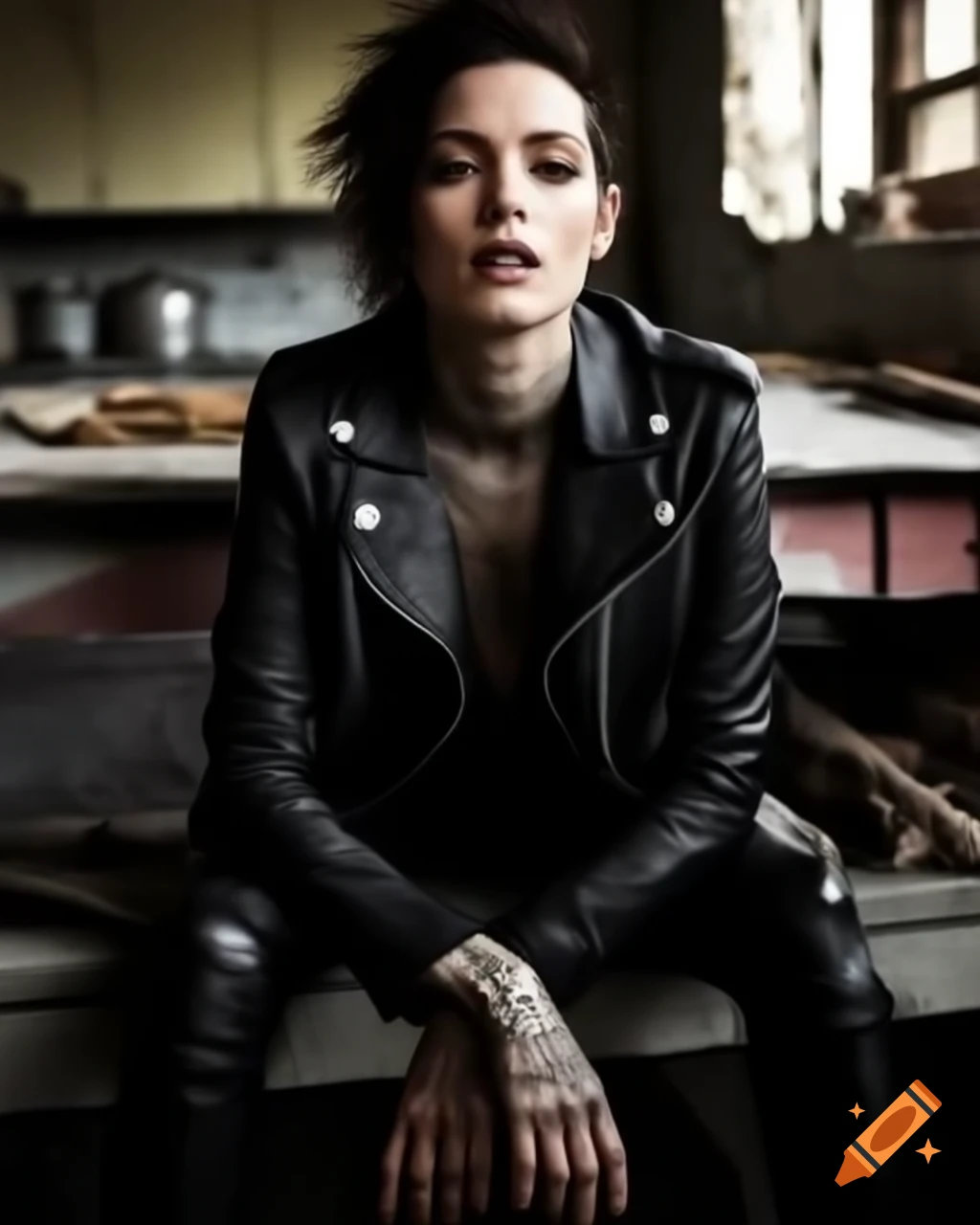 Portrait of Australian actress Isla Fisher in punk biker style wearing ...