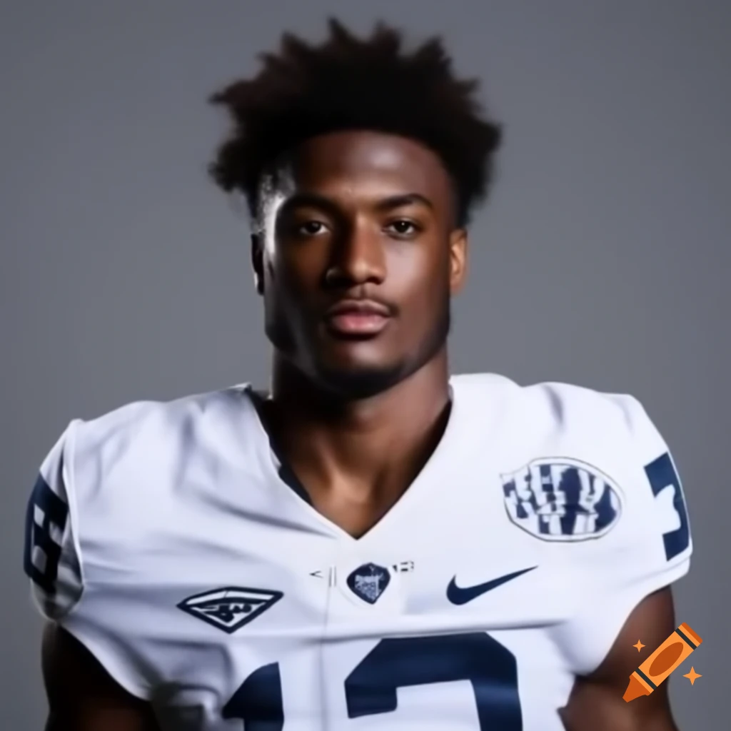 Male college football player wearing Penn State jersey #82 on Craiyon