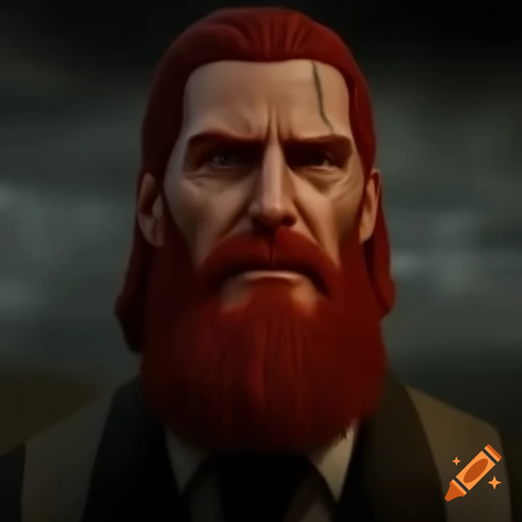 Handsome Scotsman with fiery red hair standing in Highland glen on Craiyon