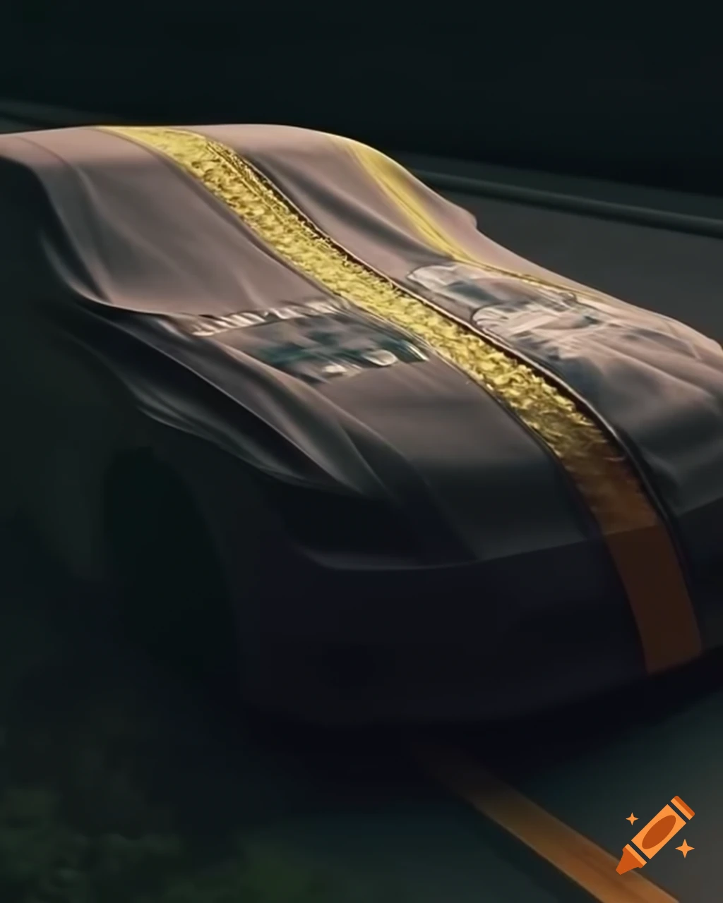 Stylish covered car in black and gold color combination on Craiyon