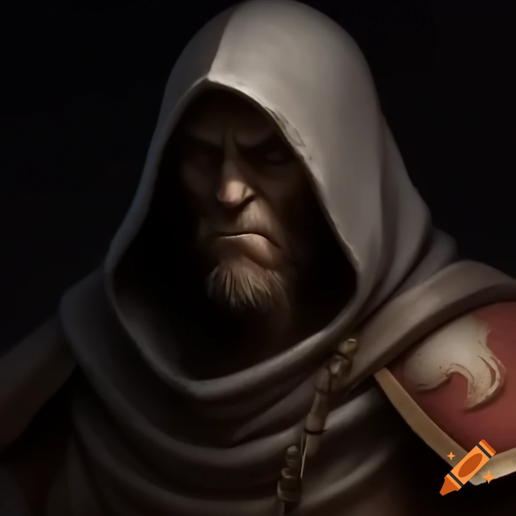 Hooded man in a rough and feral style, inspired by frank frazetta and ...