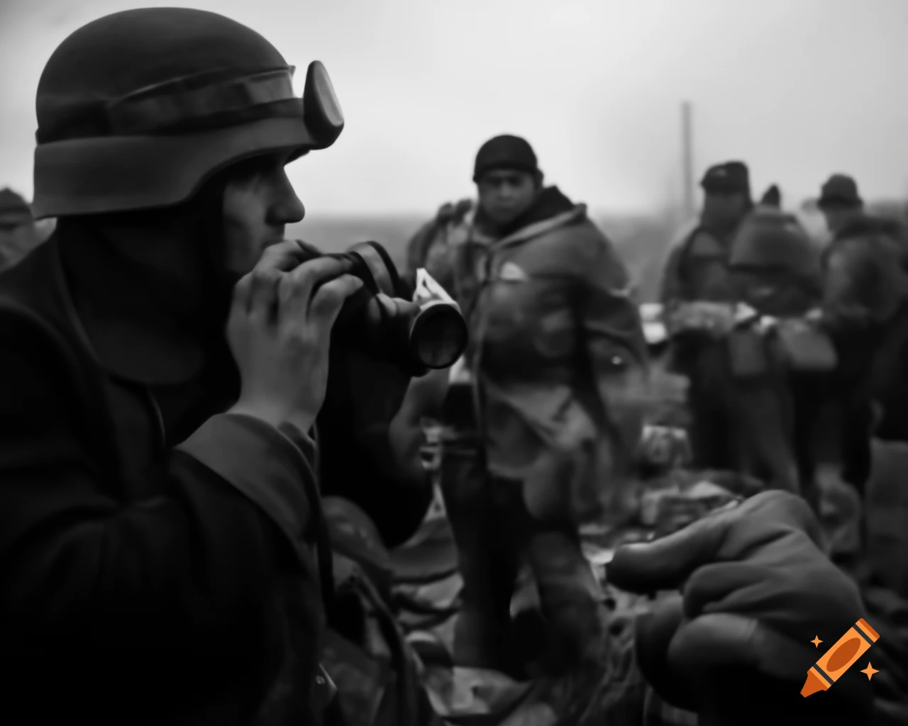 Intense conflict scene inspired by Robert Capa's war photography on Craiyon