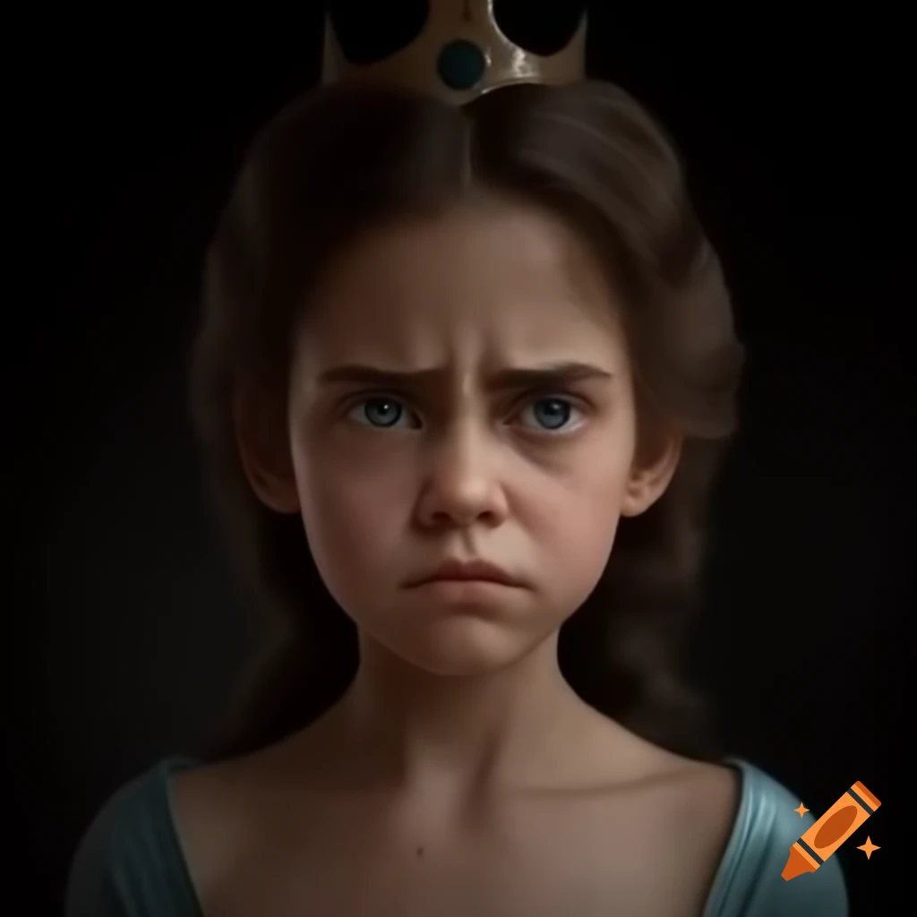 Realistic profile view of an angry, tired princess on Craiyon