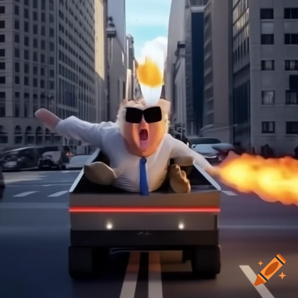 Meme concept featuring cybertruck exploding in front of trump tower ...