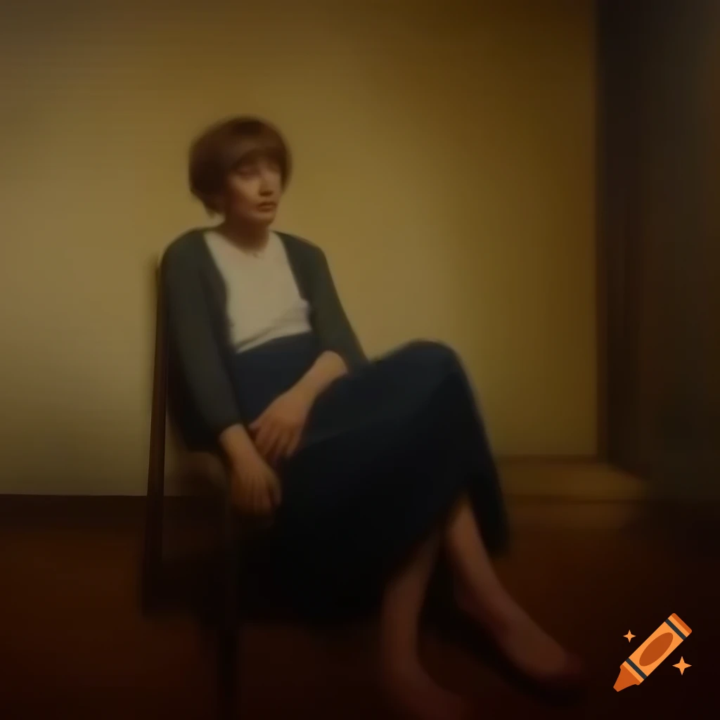 Oil painting of a woman sitting in a chair with falling apart family ...