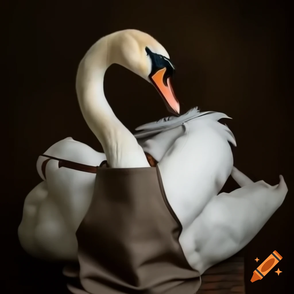 Swan wearing an apron on Craiyon