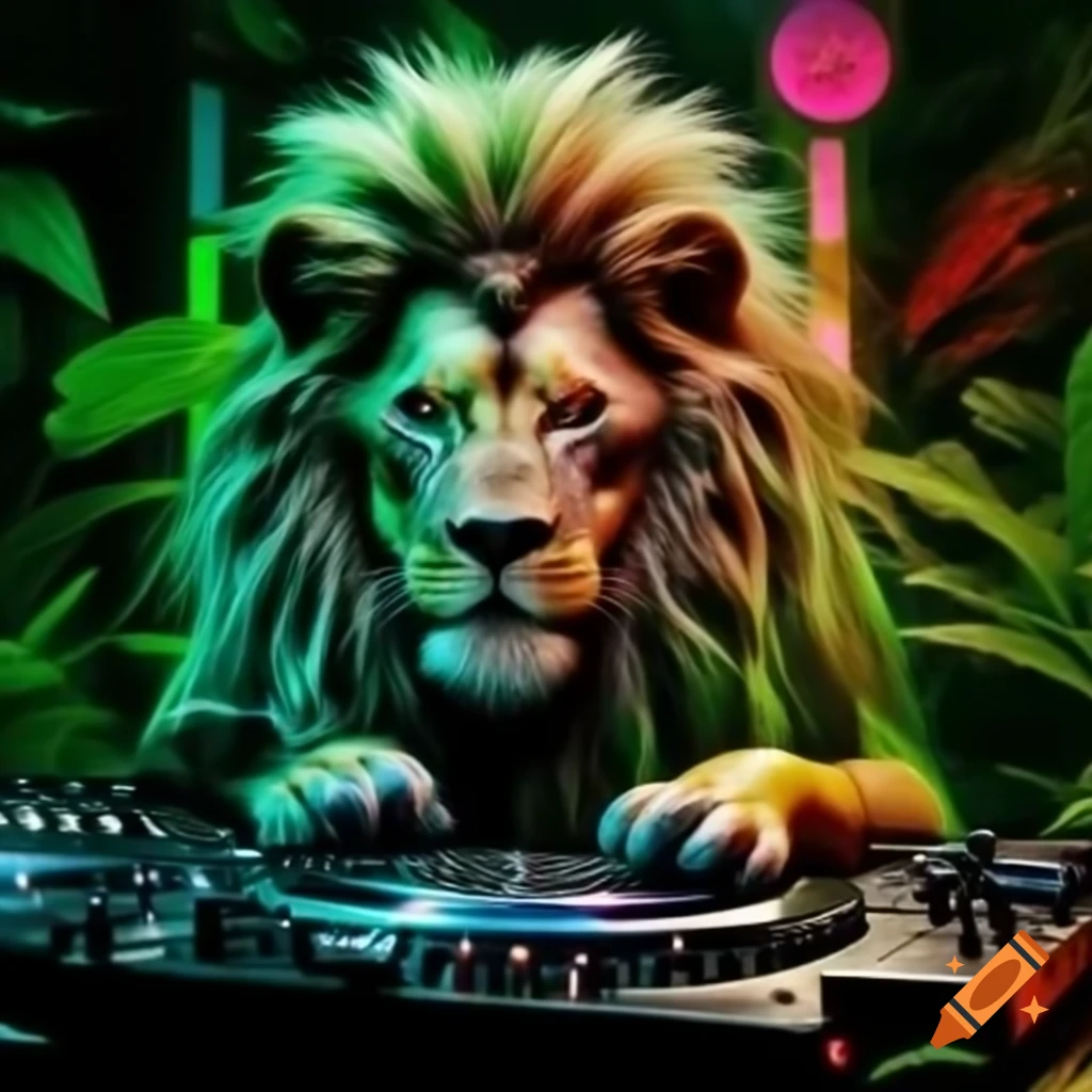 Colorful dj jungle speaker with lion graphic on Craiyon
